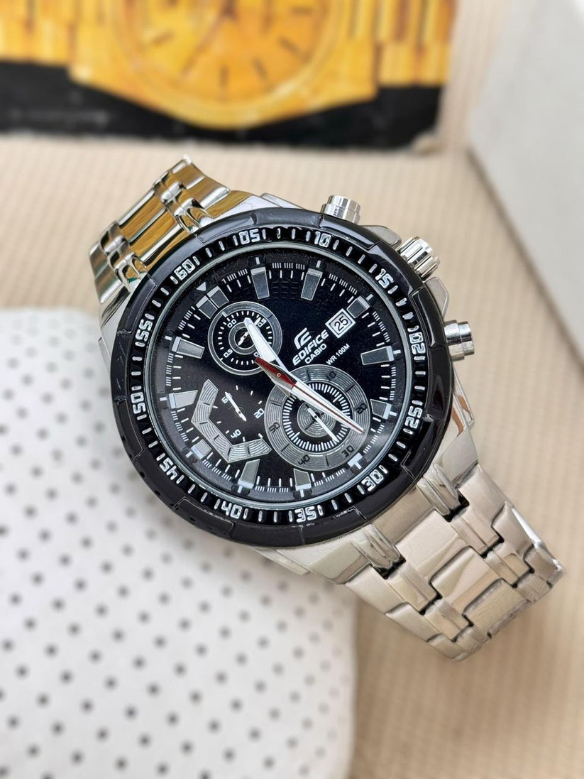 Casio Edifice EFR-539 | Silver Steel Black Dial Edition – The Watch Mania